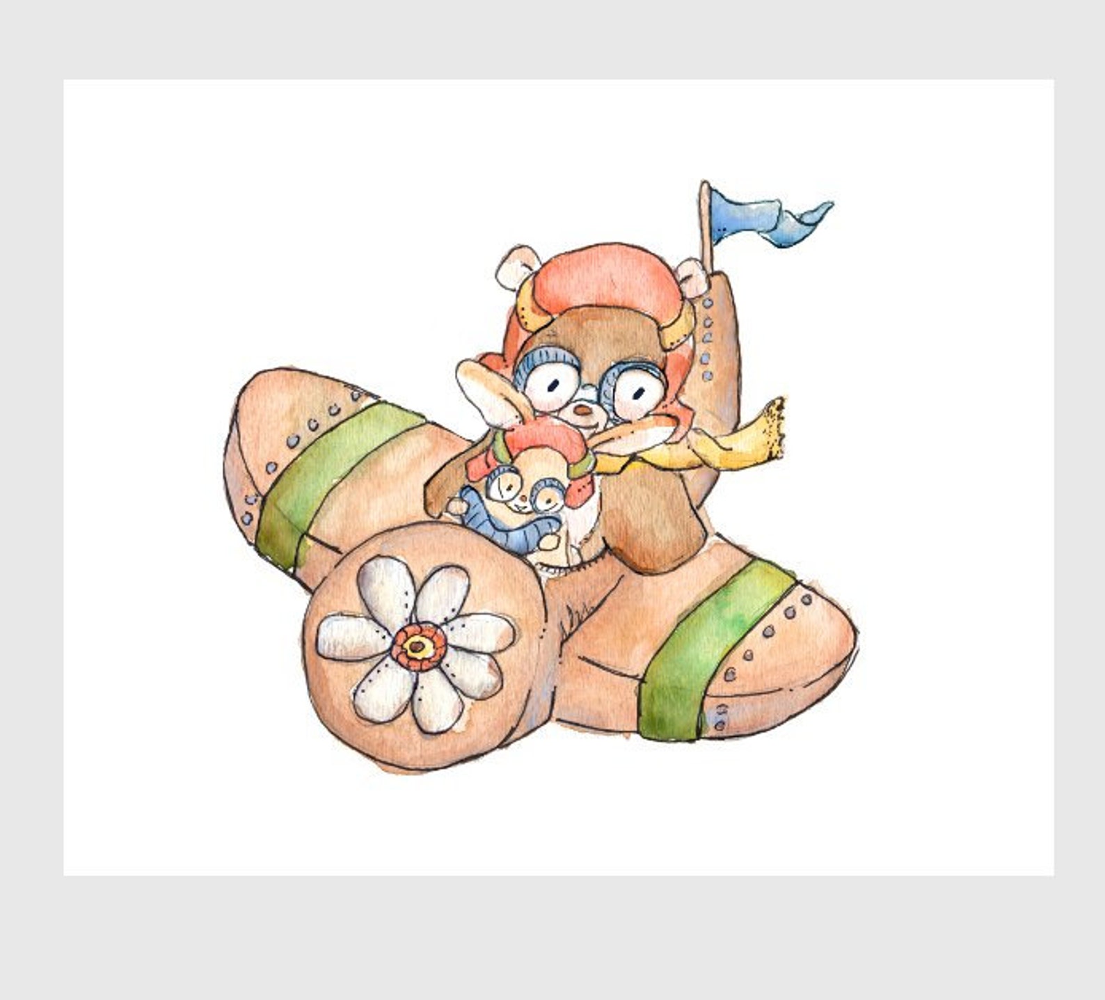 Children Art Print. FLYING FRIENDS. 8X10 Print. Nursery Art Wall Decor ...