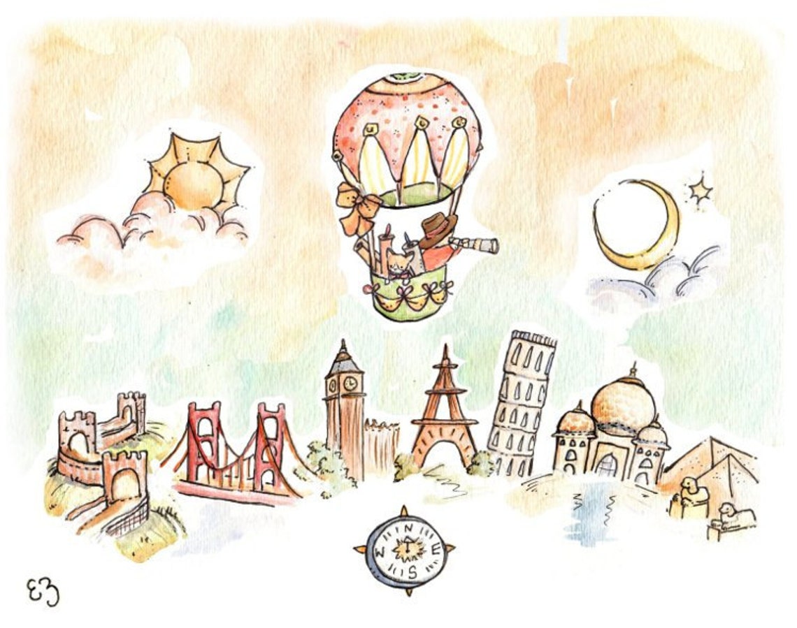 Children Art. VINTAGE Let's Travel-boys. PRINT 8X10. Nursery Art Home ...