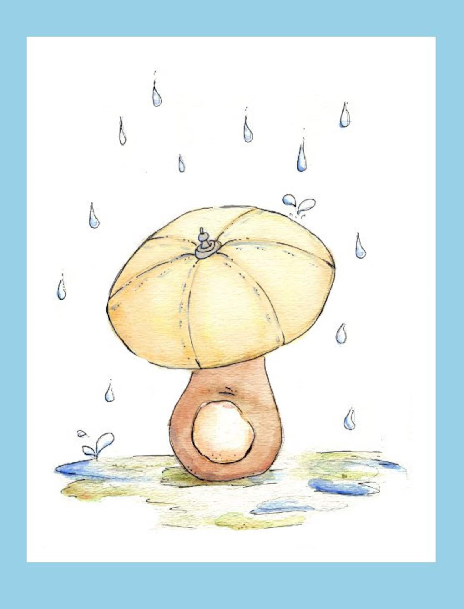 Children Art Print. Bunny's Yellow Umbrella. PRINT. 8X10. - Etsy