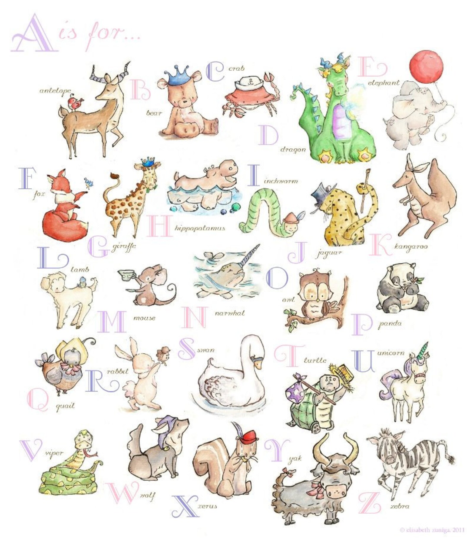 GIRLS Alphabet Chart. PRINT 8X10. Nursery Art Home Decor - Etsy