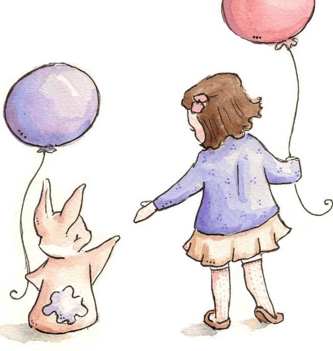 Girl and Rabbit Go Walking. PRINT 8X10. Nursery Art Home Decor - Etsy