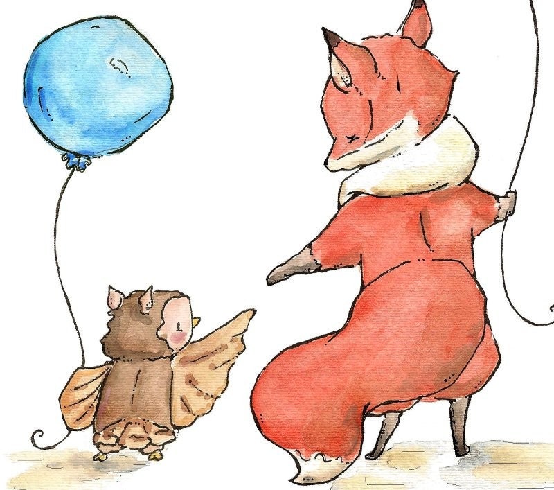 Fox and Owl Go Walking. PRINT. 8X10. Nursery Art Wall Decor - Etsy