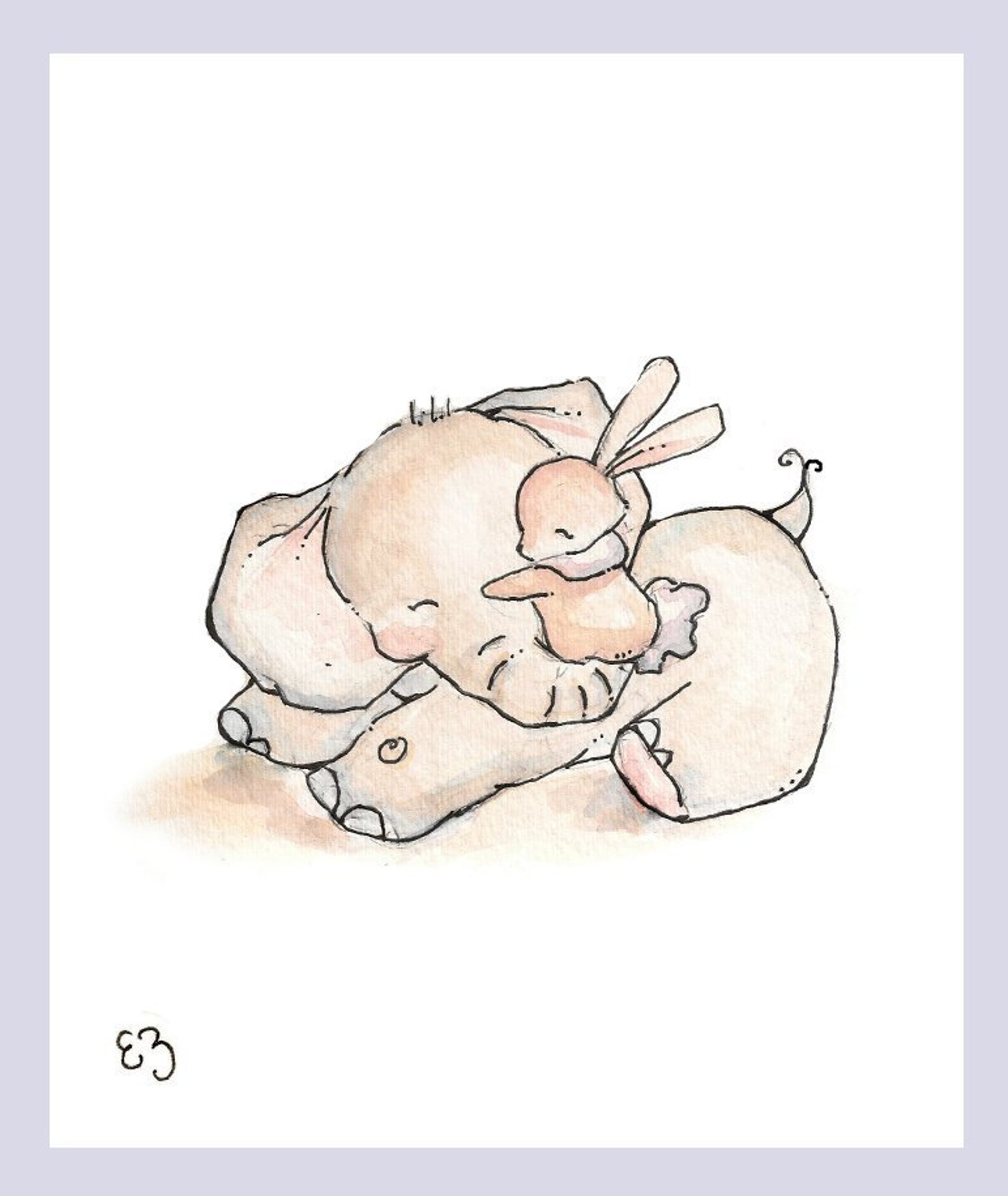 Bunny and Elephant Hug. PRINT 8X10. Nursery Art Wall Decor - Etsy