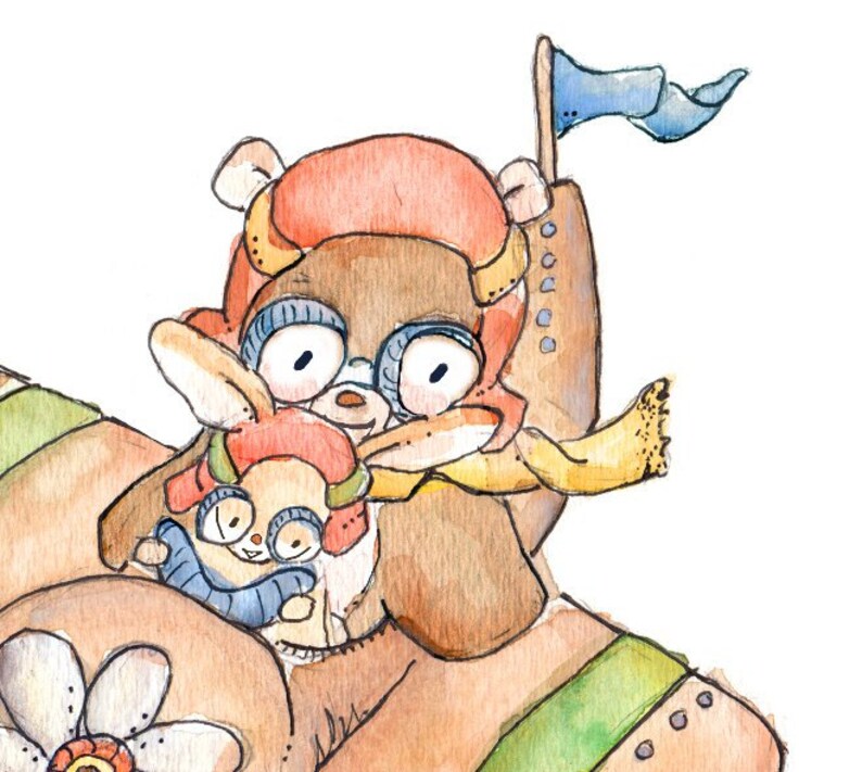 Children Art Print. FLYING FRIENDS. 8X10 Print. Nursery Art Wall Decor ...