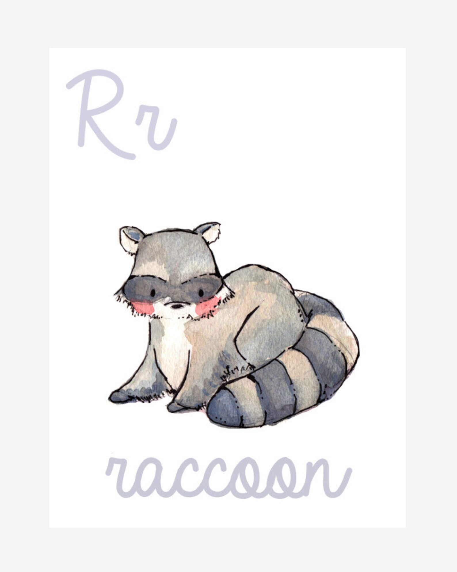 Children Art Print. R is for Raccoon. 8X10 PRINT. Nursery Art Home ...