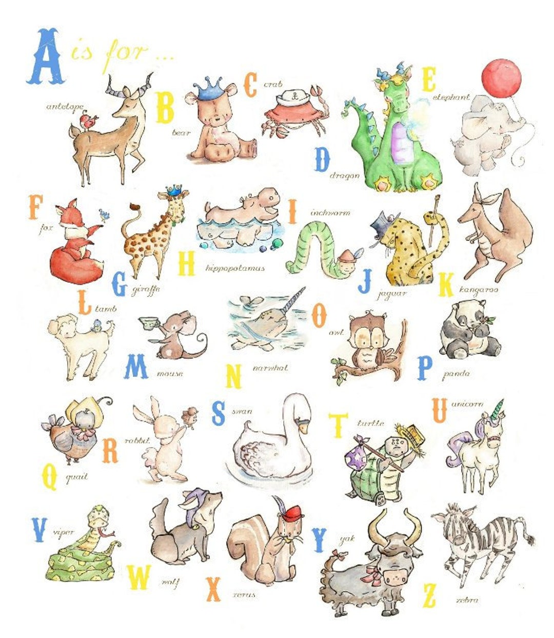 BOYS Alphabet Chart From A to Z. PRINT 8X10. Nursery Art Home Decor - Etsy