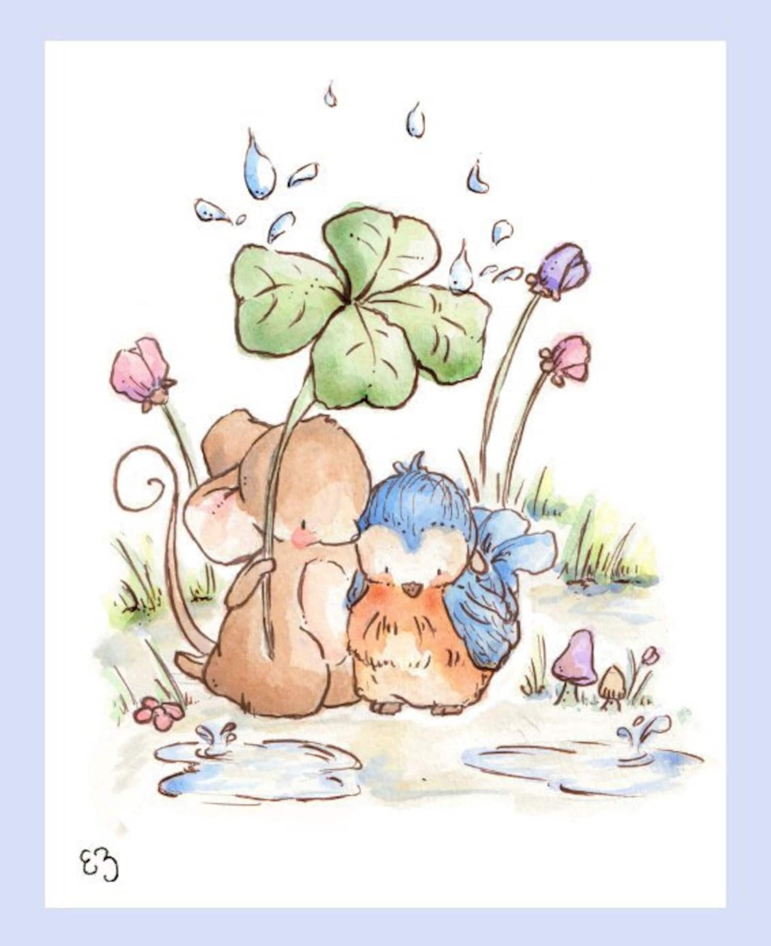 Children Art Print. Mouse and His Bird. PRINT 8x10.nursery Art Home ...
