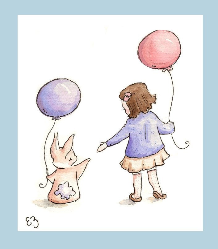 Girl and Rabbit Go Walking. PRINT 8X10. Nursery Art Home Decor - Etsy