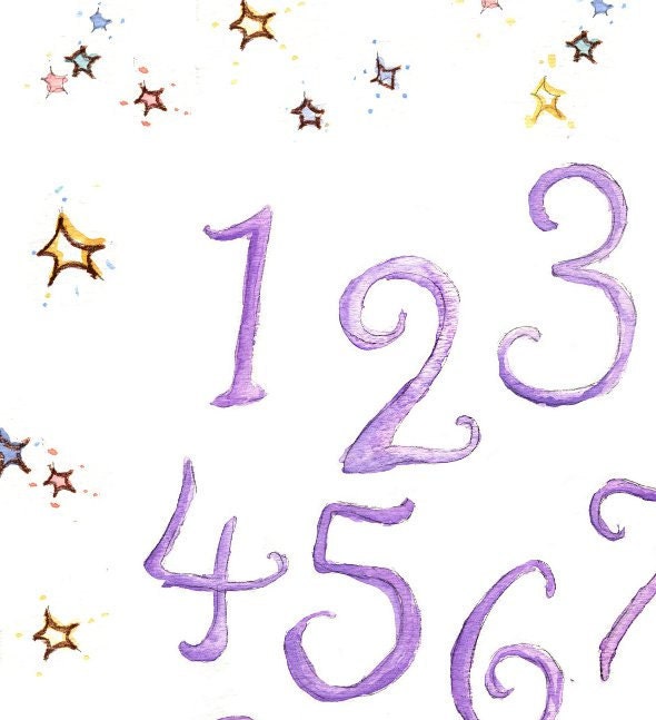 Children Art Print. HANDPAINTED-STARS Number Chart. Print 8X10. Nursery ...