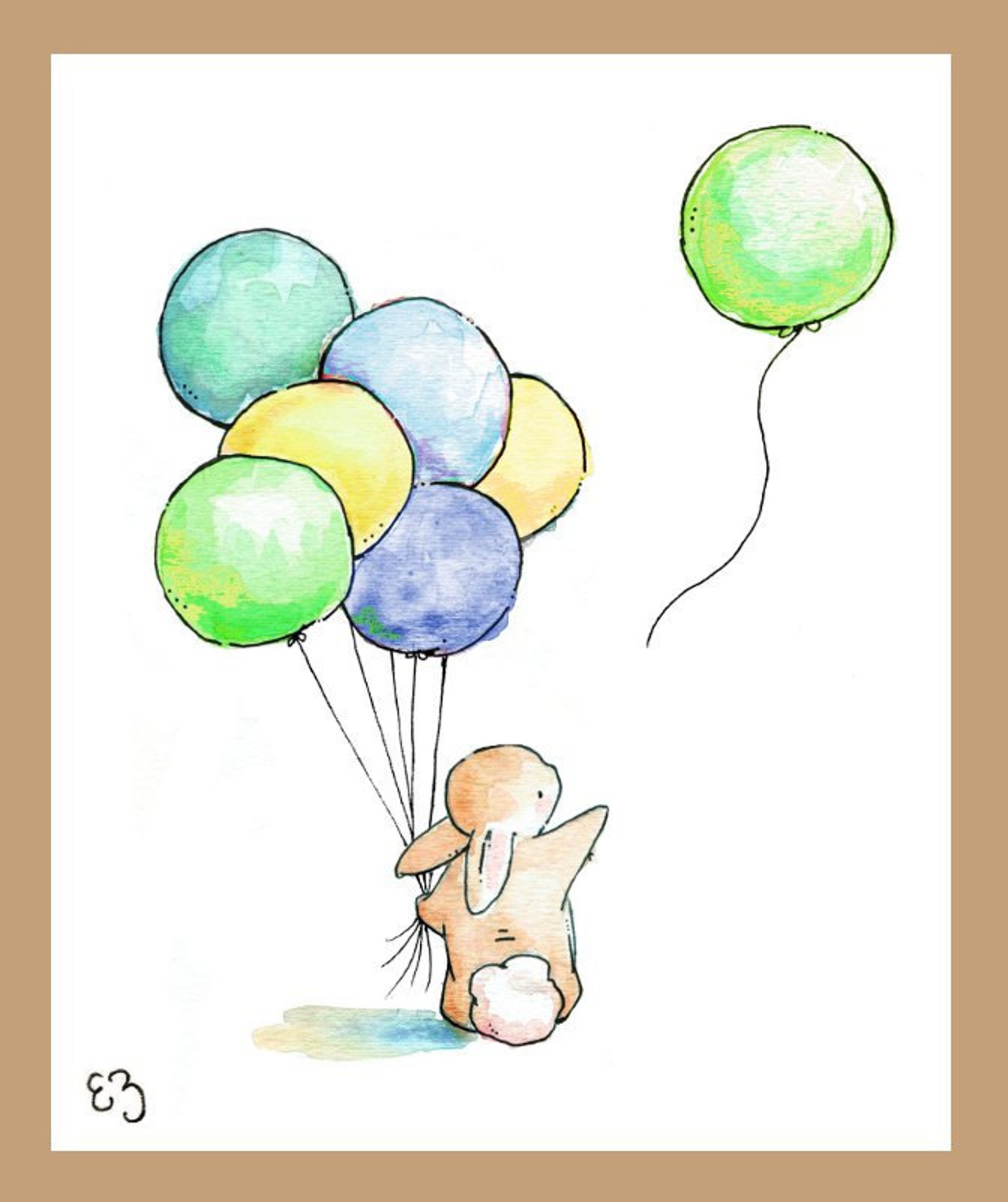 Children Art Print. BOYS Goodbye Balloon. PRINT 8X10. Nursery Art Home ...