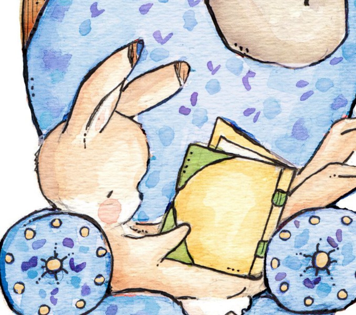 Reading Chair BLUE Children Art. PRINT 8X10. Nursery Art - Etsy