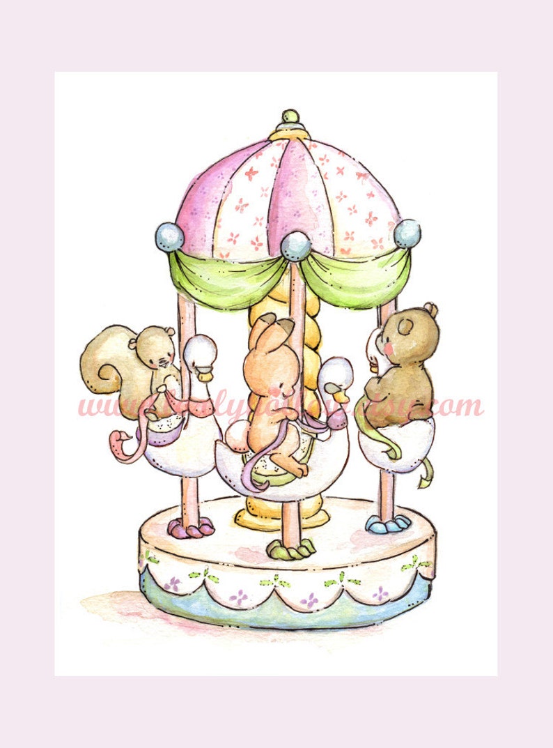 Children Art Print. Merry Go Round. 8X10. Nursery Art Home Decor - Etsy