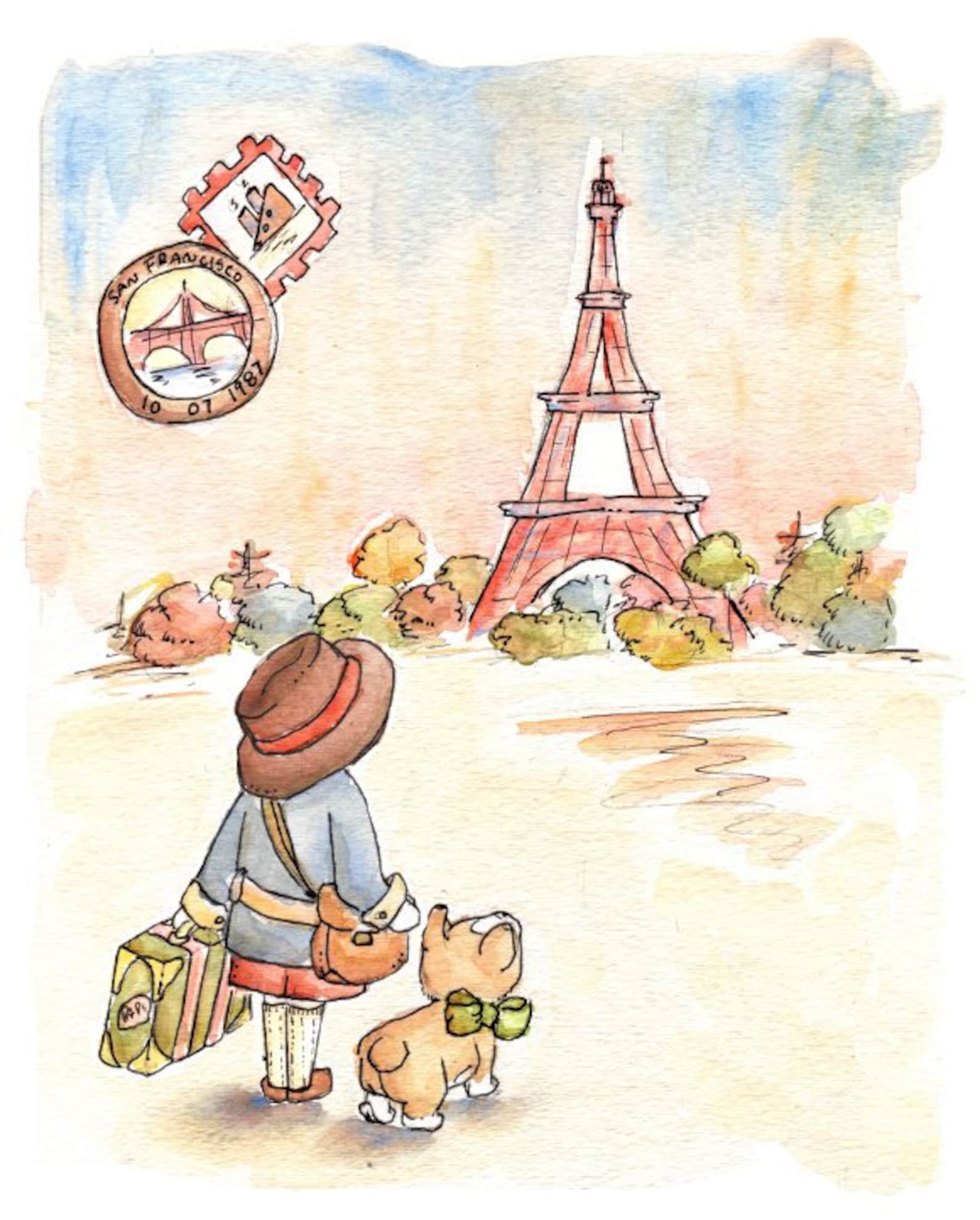 Children Art Print. Boys PARIS Vintage Postcard. Print 8X10. Nursery ...