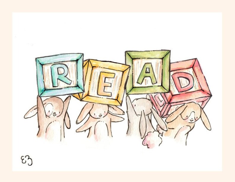 Children Art Print. Vintage "read" Blocks. Print 8X10. Nursery Art Home ...