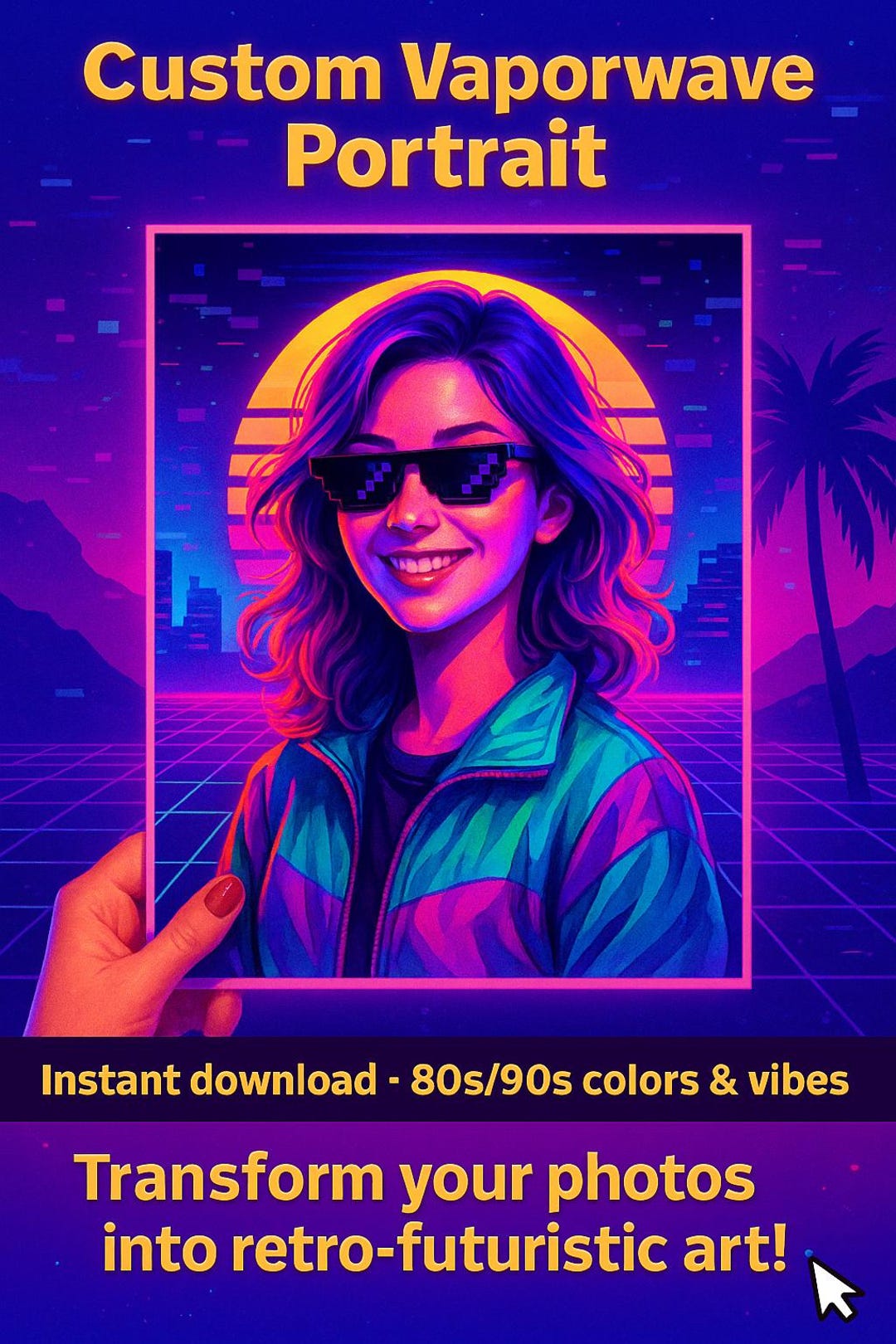 Custom Vaporwave Style Portrait • Retro Futuristic Printable Art ...