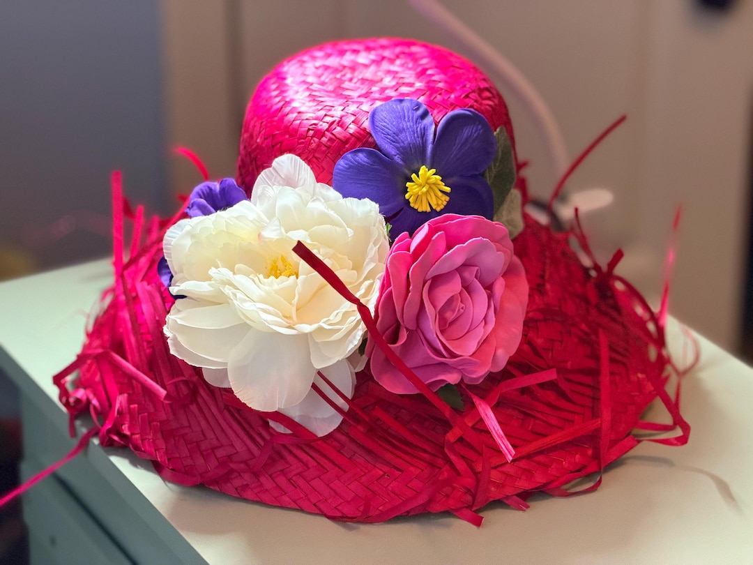 Handcrafted Straw Hat With Floral Accent - Etsy