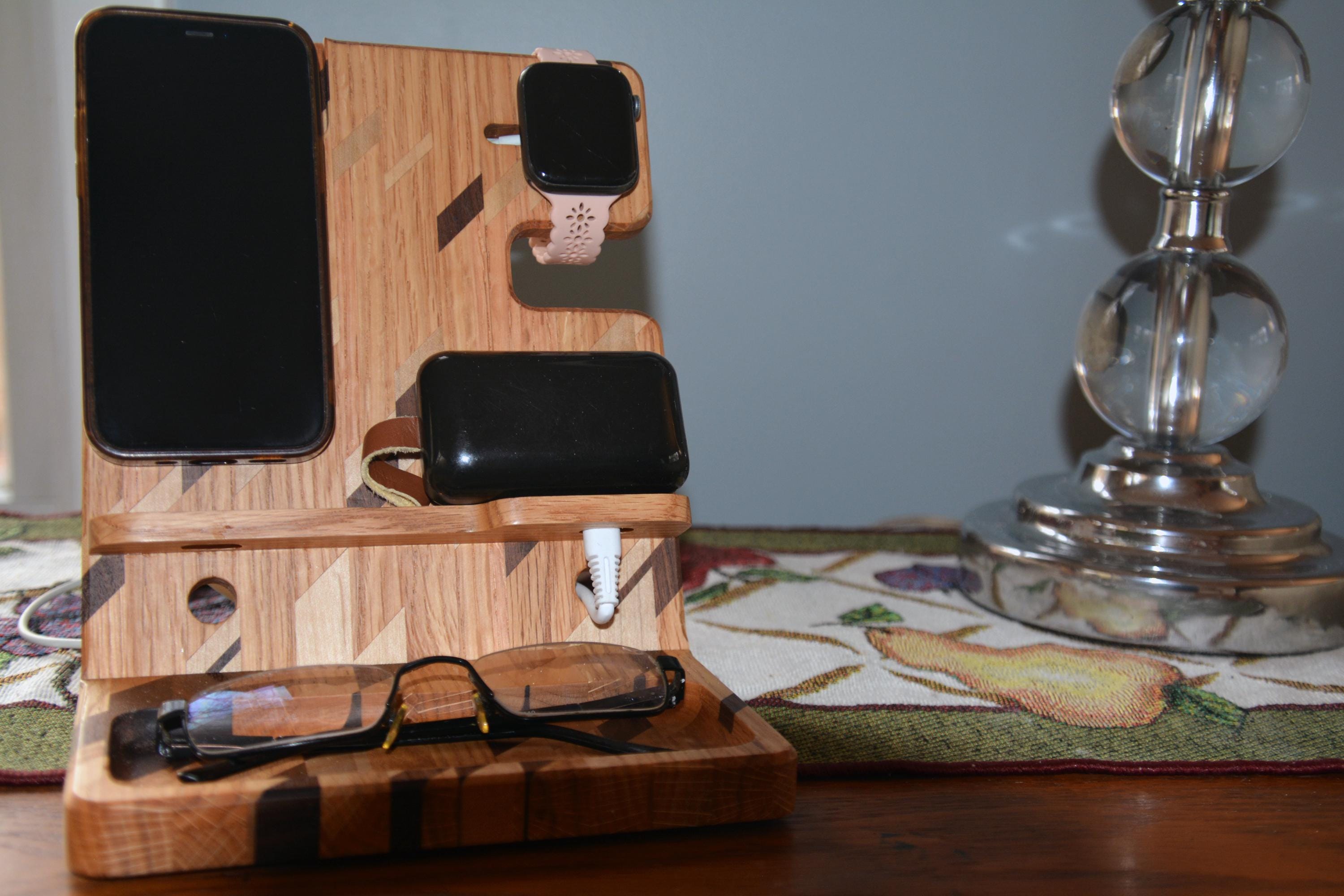 Wooden Phone Stand, Apple Watch Charging Station 3 in 1, Wood Docking ...