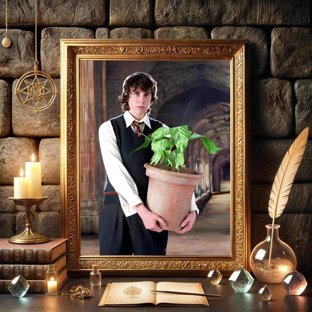 Neville With Mandrake Poster Wizard School Herbology Magic Art Print ...