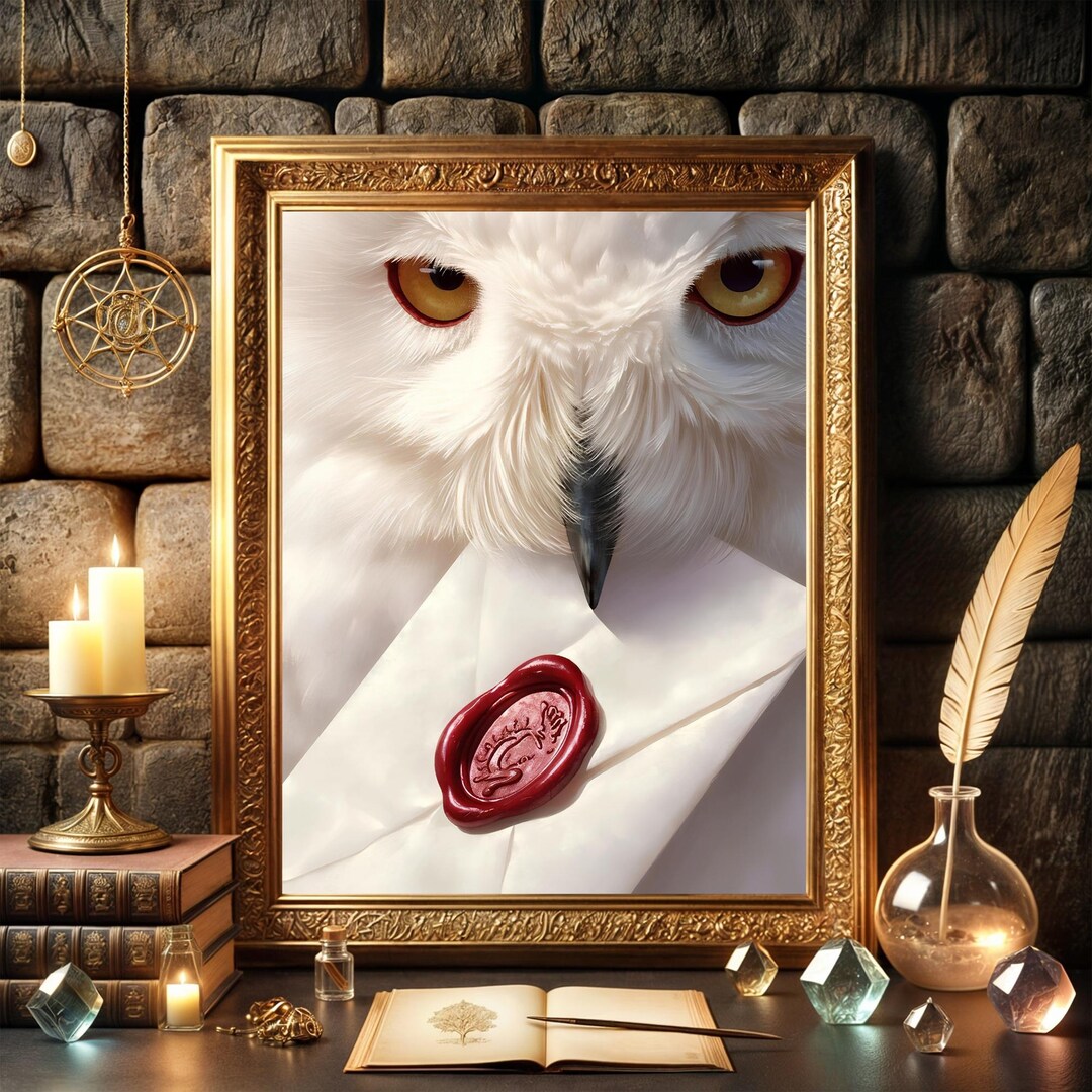 Hedwig Snowy Owl With Letter Poster: Wizard Fantasy Wall Art (digital ...