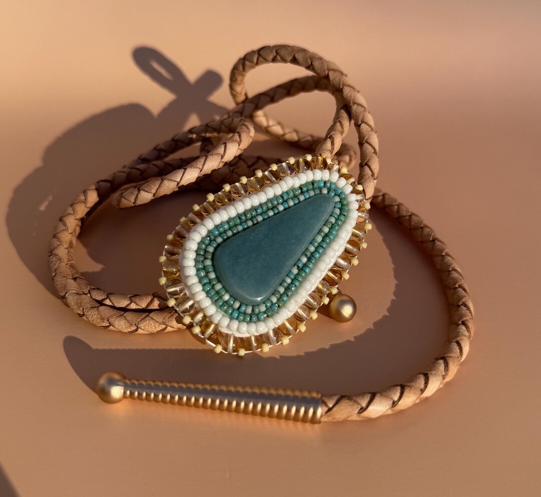 Guatemalan Jade Bolo Tie: Native American Beadwork, Leather Cord - Etsy