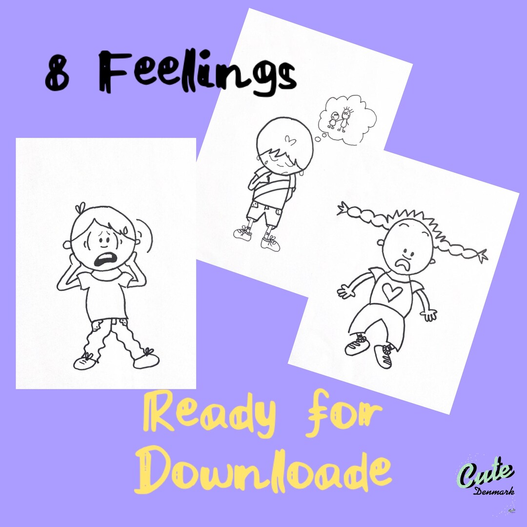 Feelings Coloring Pages for Kids & Adults 8 Drawings of Feelings Ready ...