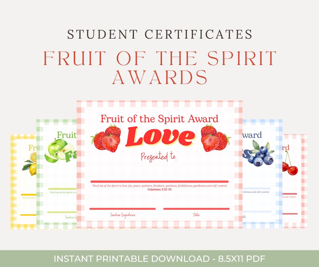 Fruit of the Spirit Award Certificates | Christian Printable Classroom ...