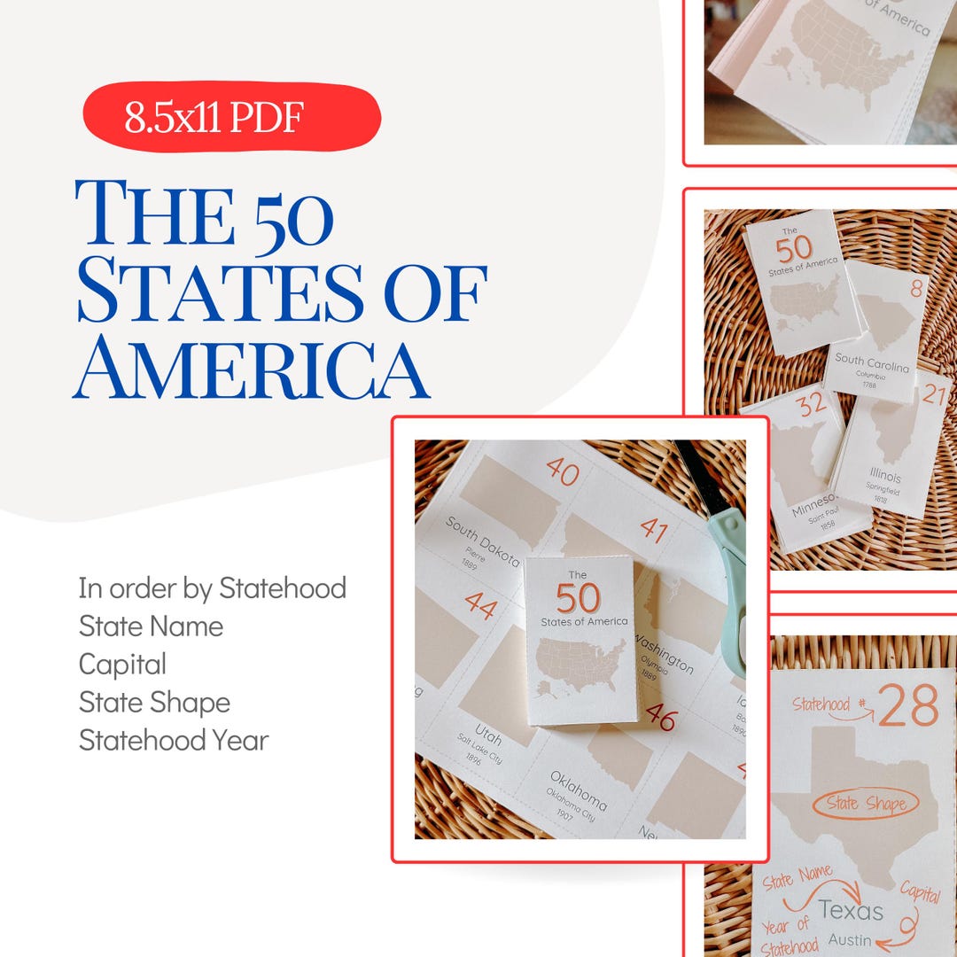 50 States of America Booklet: US History Flashcards (digital Download ...