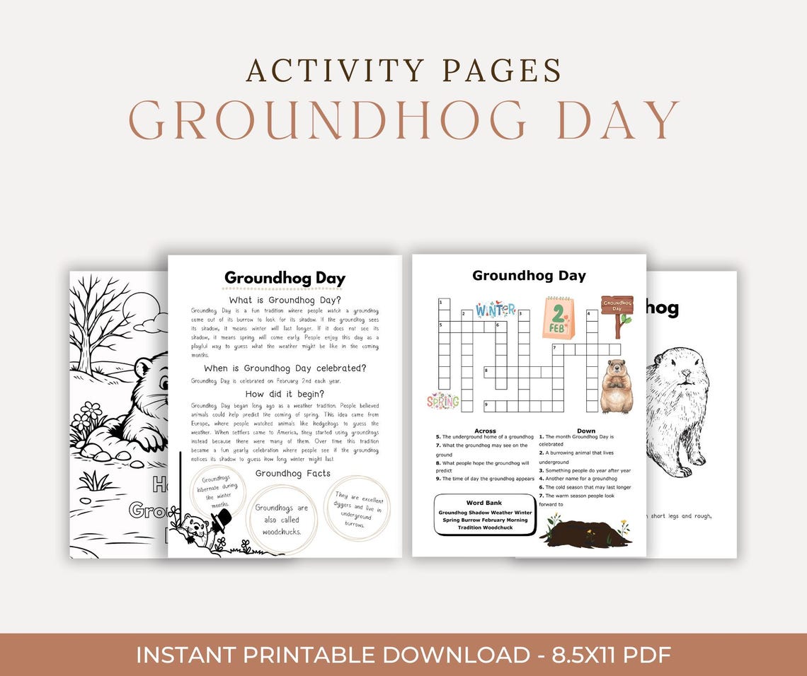 Groundhog Day Activity Coloring Pages | Printable PDF Resource - Etsy