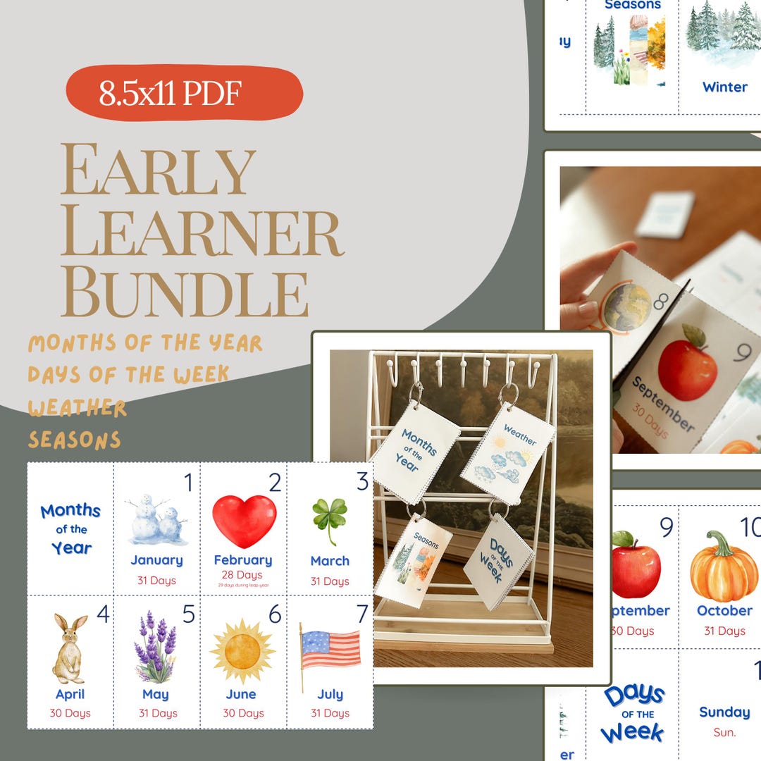Preschool Learning Flashcard Bundle: Days, Months, Weather, Seasons ...