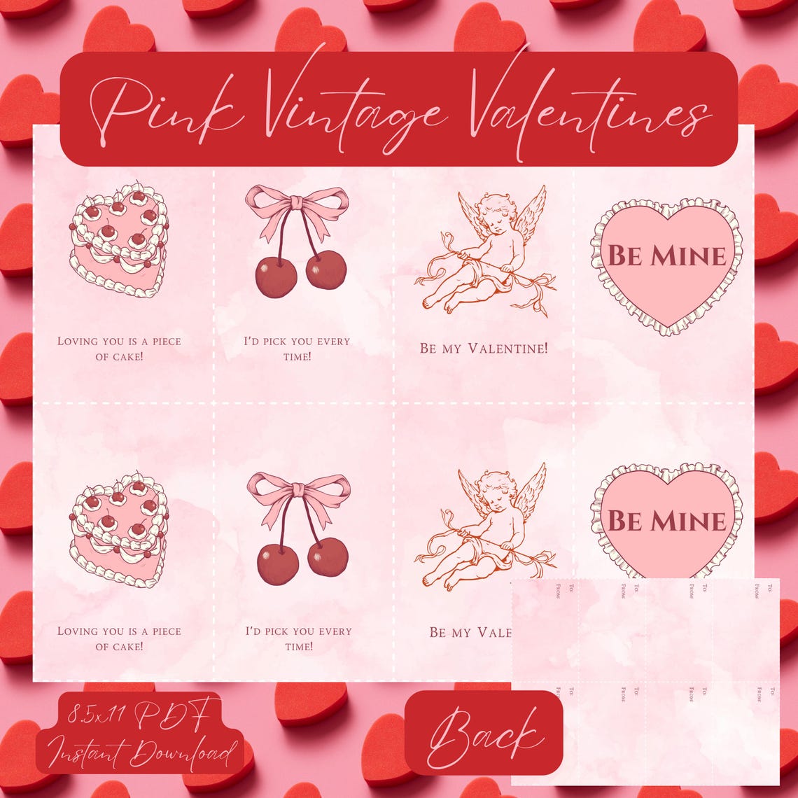 Printable Valentines Day Cards and Phone Backgrounds Vintage Pink Retro ...