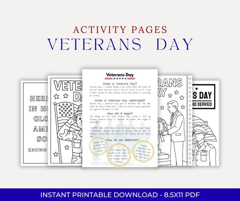 Veterans Day Coloring Activity Pages American History Social Studies ...