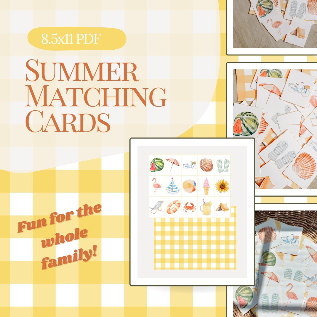 Summer Matching Cards Memory Game Toddler Activity Preschool Resource ...