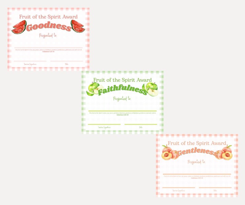 Fruit of the Spirit Award Certificates | Christian Printable Classroom ...