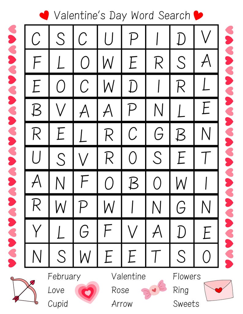 Valentine's Day Coloring Pages Activities Worksheets Crossword Word ...