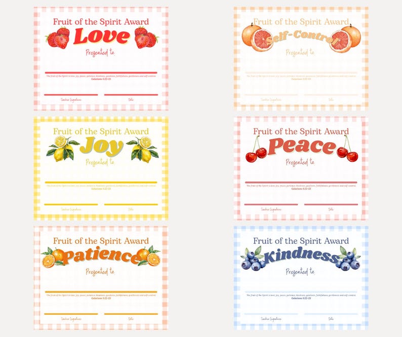 Fruit of the Spirit Award Certificates | Christian Printable Classroom ...