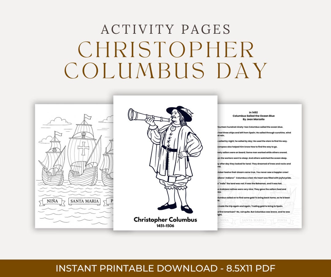 Christopher Columbus Day Activity Coloring Pages Resource Poem ...