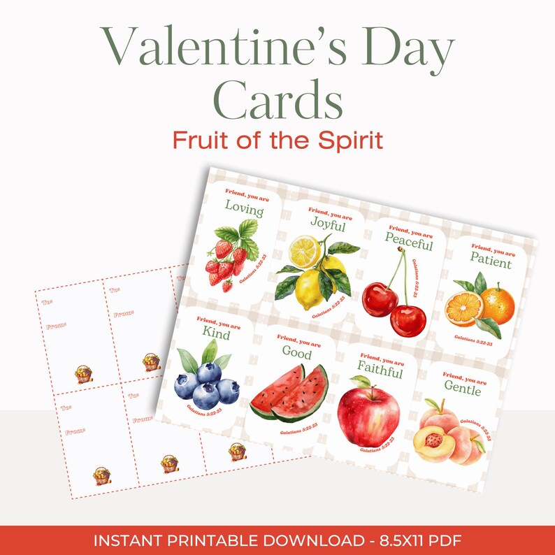 Fruit of the Spirit Valentine Card Printable | Valentine's Day PDF - Etsy