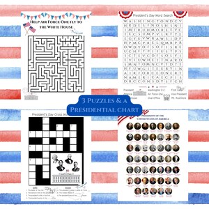 President's Day Activity Bundle Coloring Pages Puzzles President Chart ...