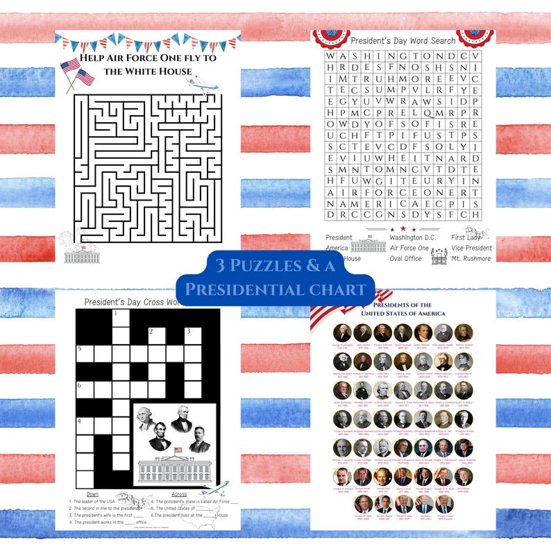 President's Day Activity Bundle Coloring Pages Puzzles President Chart ...