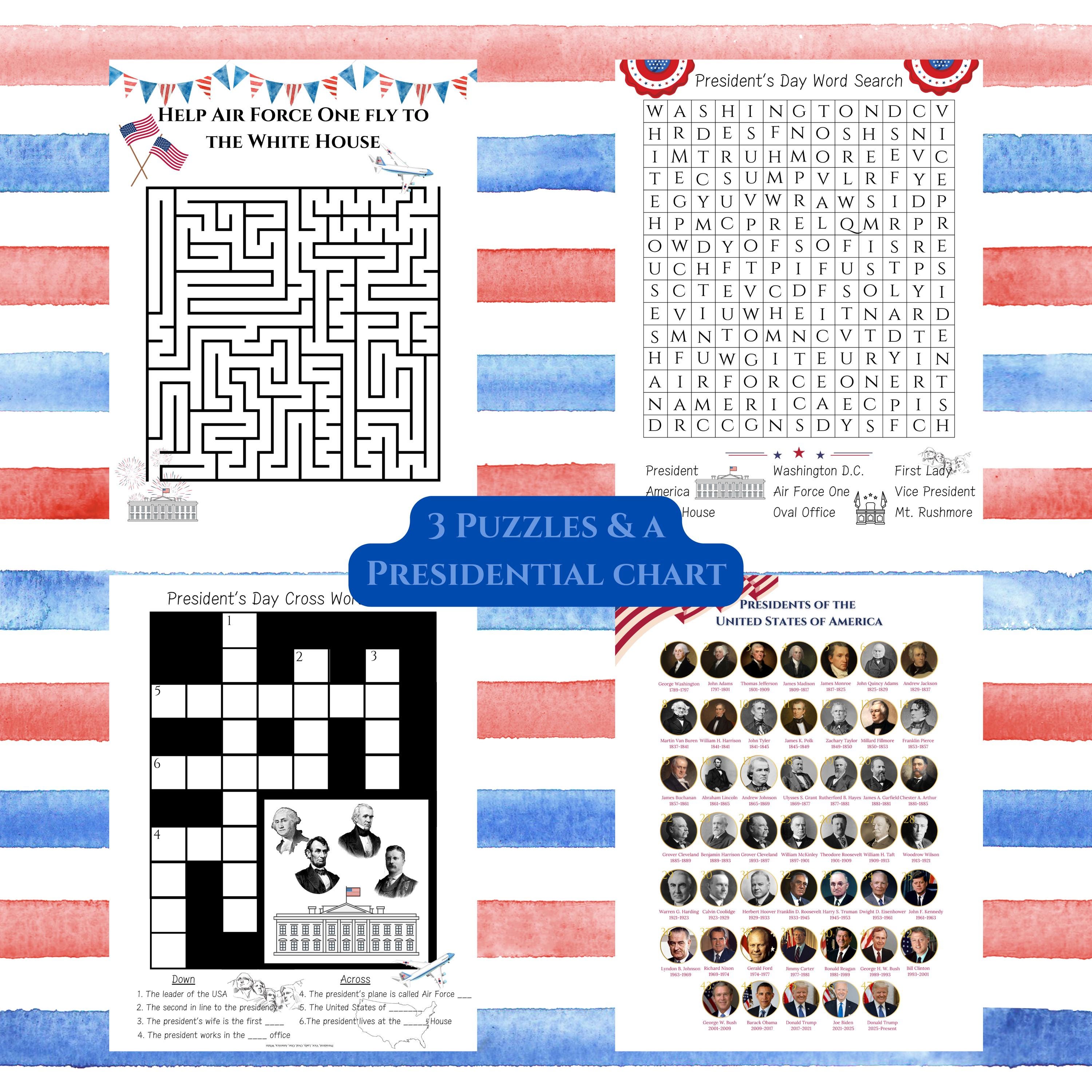 President's Day Activity Bundle Coloring Pages Puzzles President Chart ...