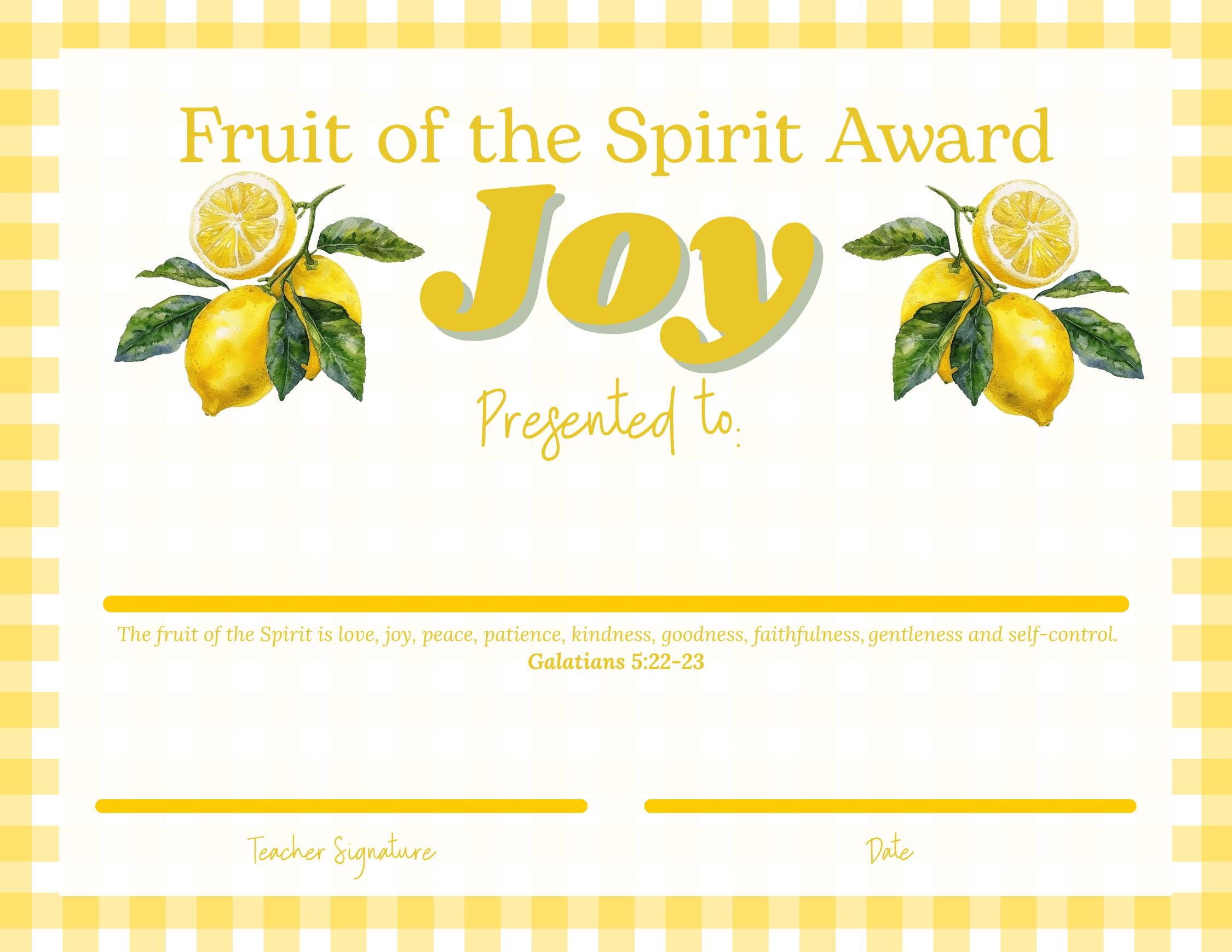 Fruit of the Spirit Award Certificates | Christian Printable Classroom ...