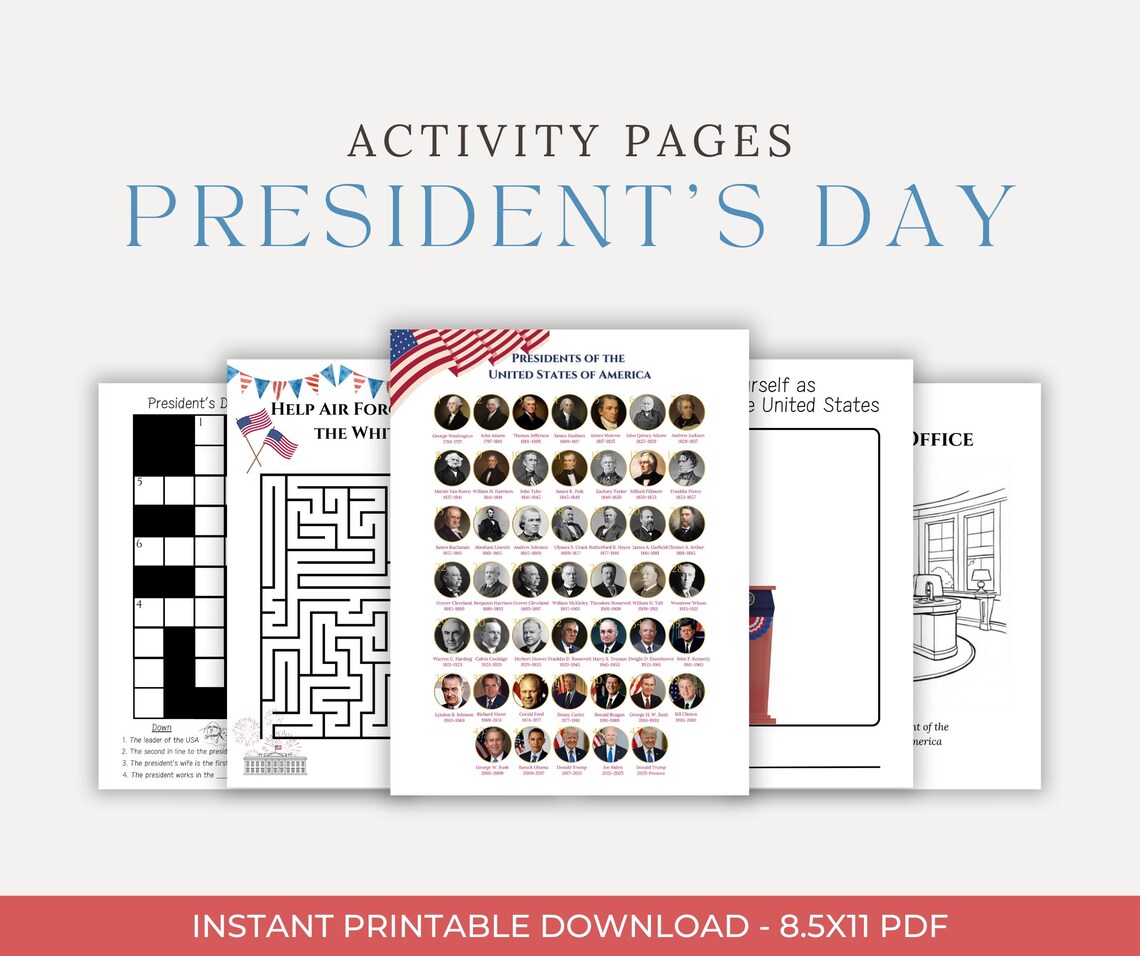President's Day Activity Bundle Coloring Pages Puzzles President Chart ...