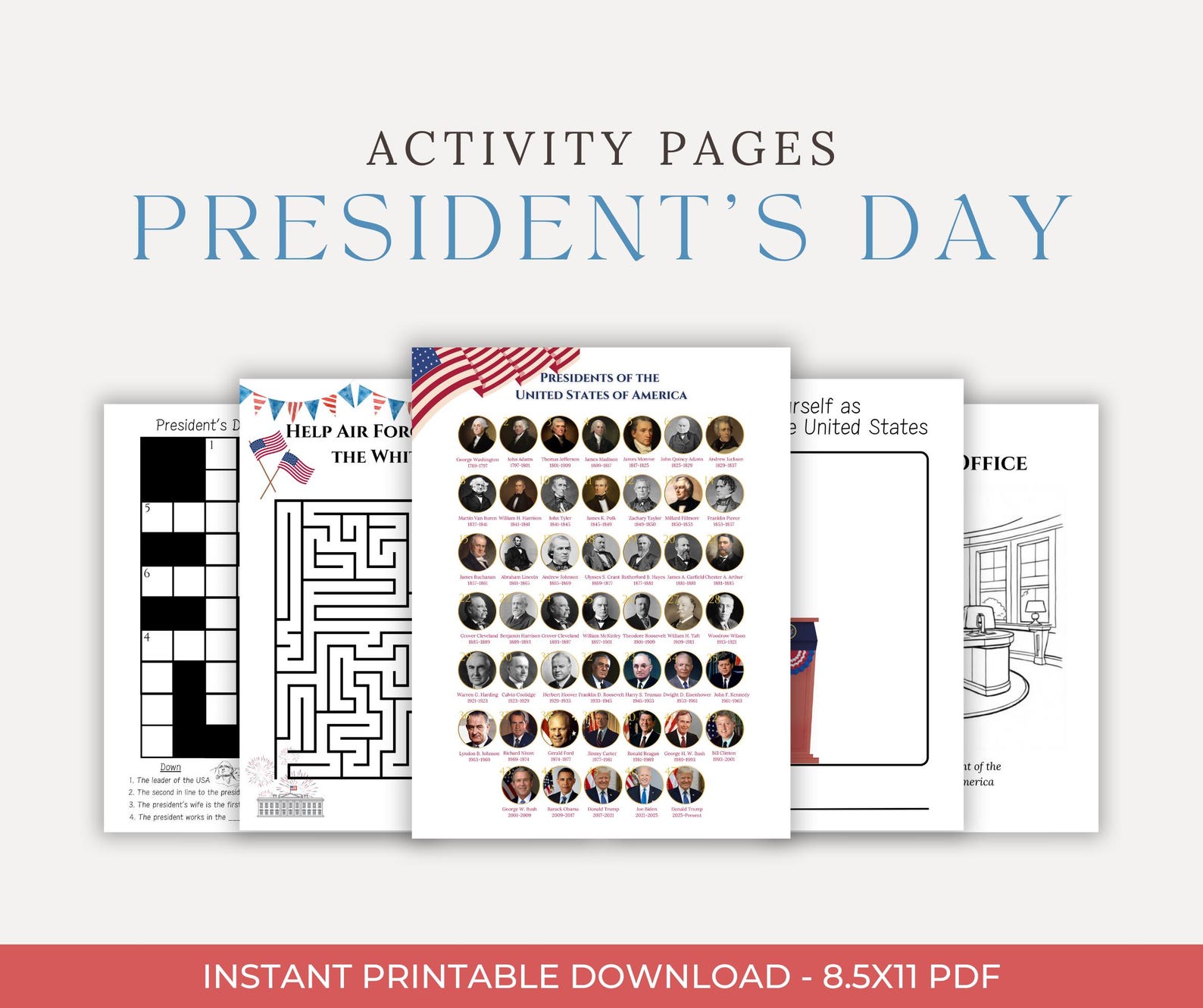 President's Day Activity Bundle Coloring Pages Puzzles President Chart ...