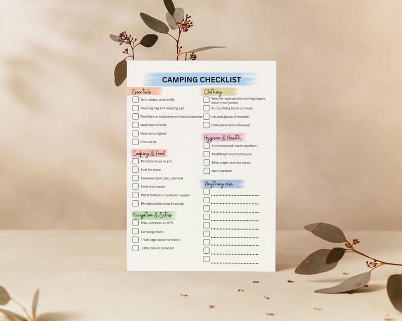 Printable Camping Checklist Editable Travel Checklist Camping RV Camp ...
