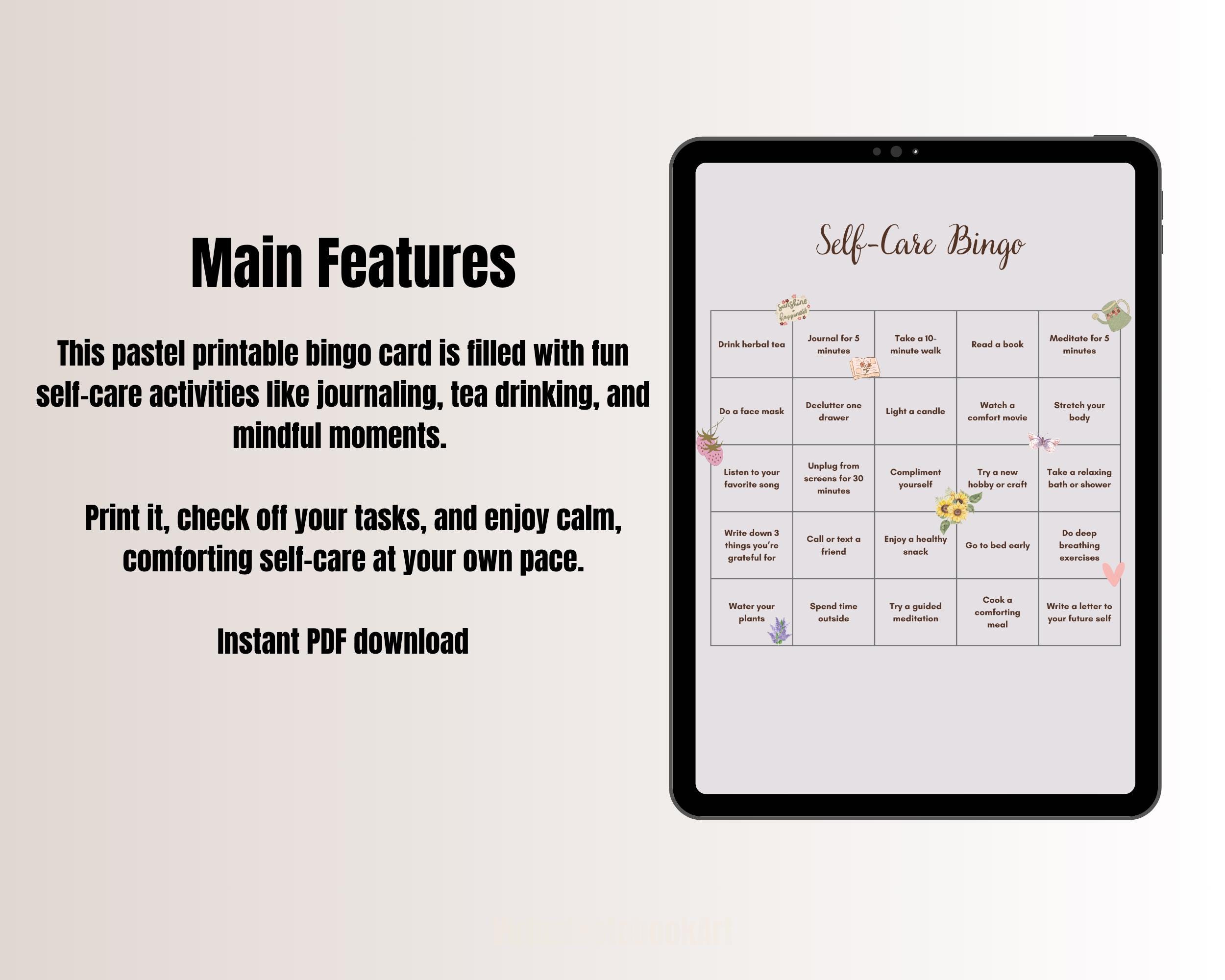 Self Care Bingo Printable PDF Pastel Cottagecore Bingo Card Cozy Self ...