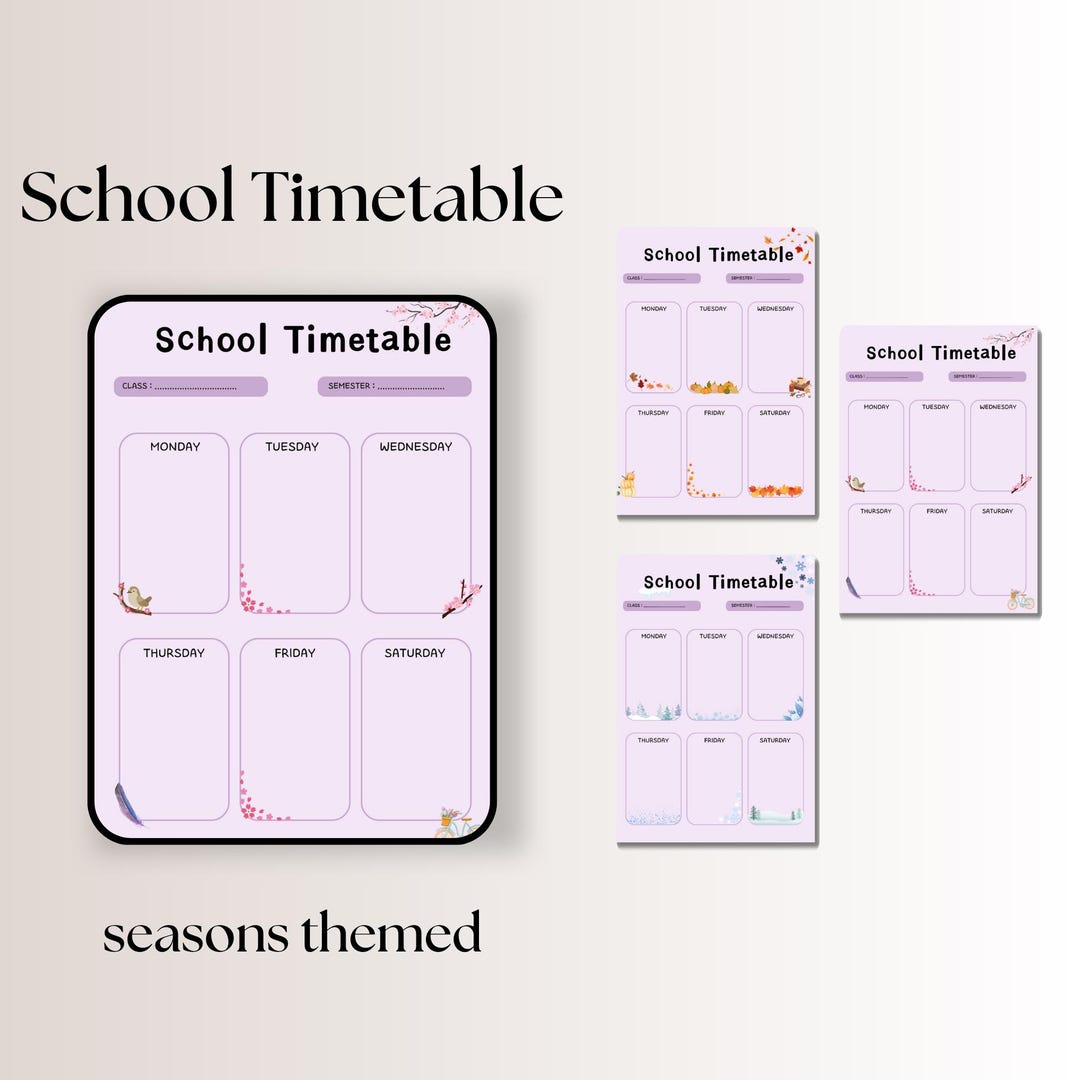A4 Seasons Timetable Printable Spring Autumn Winter Schedule for Kids ...