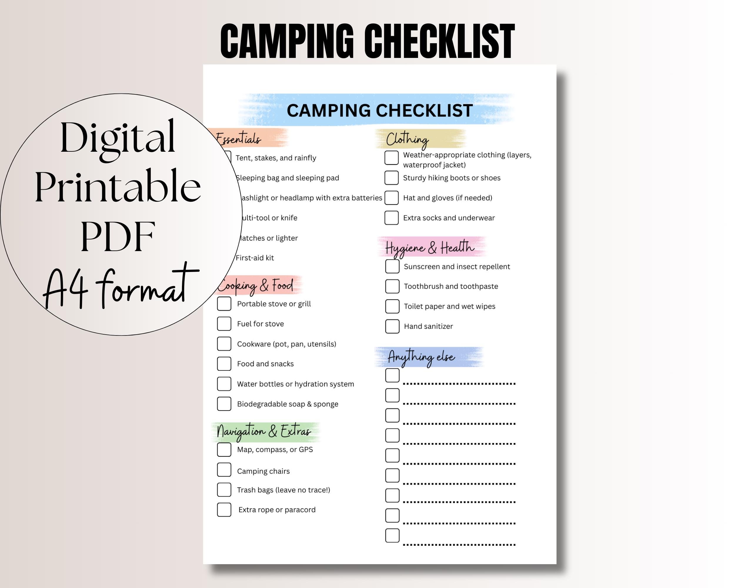 Printable Camping Checklist Editable Travel Checklist Camping RV Camp ...