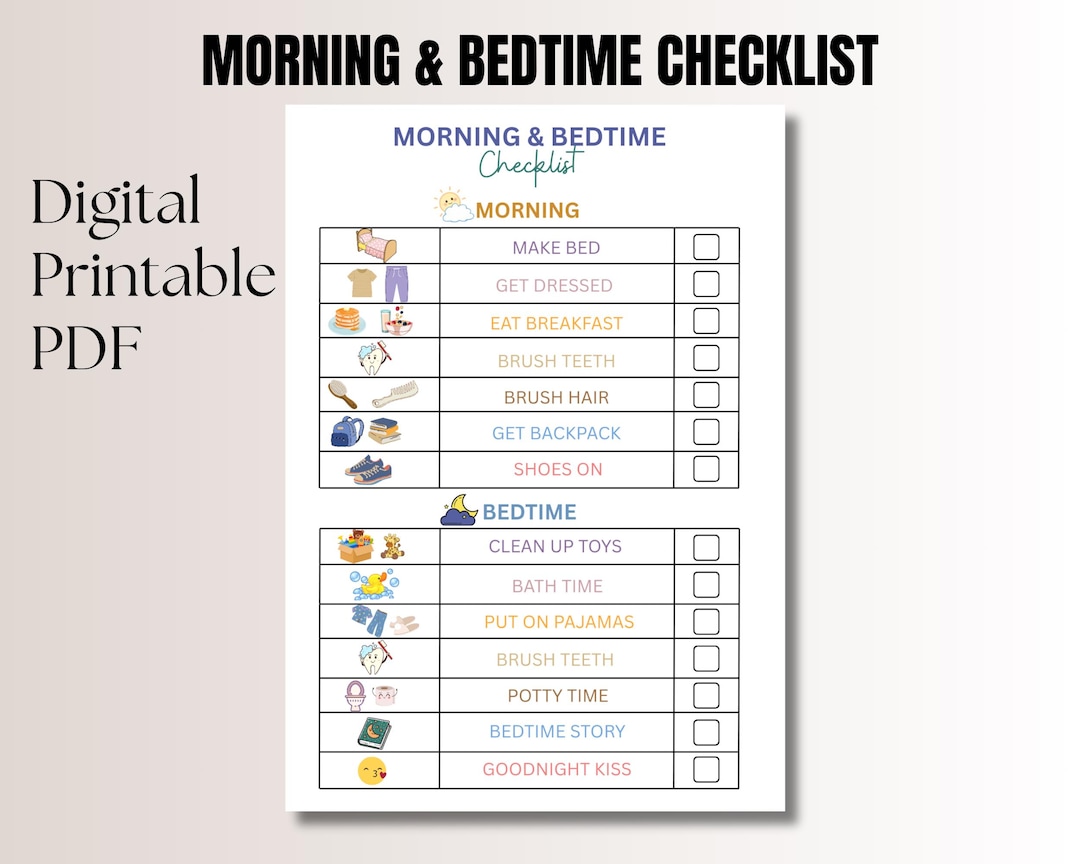 Printable Routine Chart for Kids Bedtime Routine for Kids Morning ...