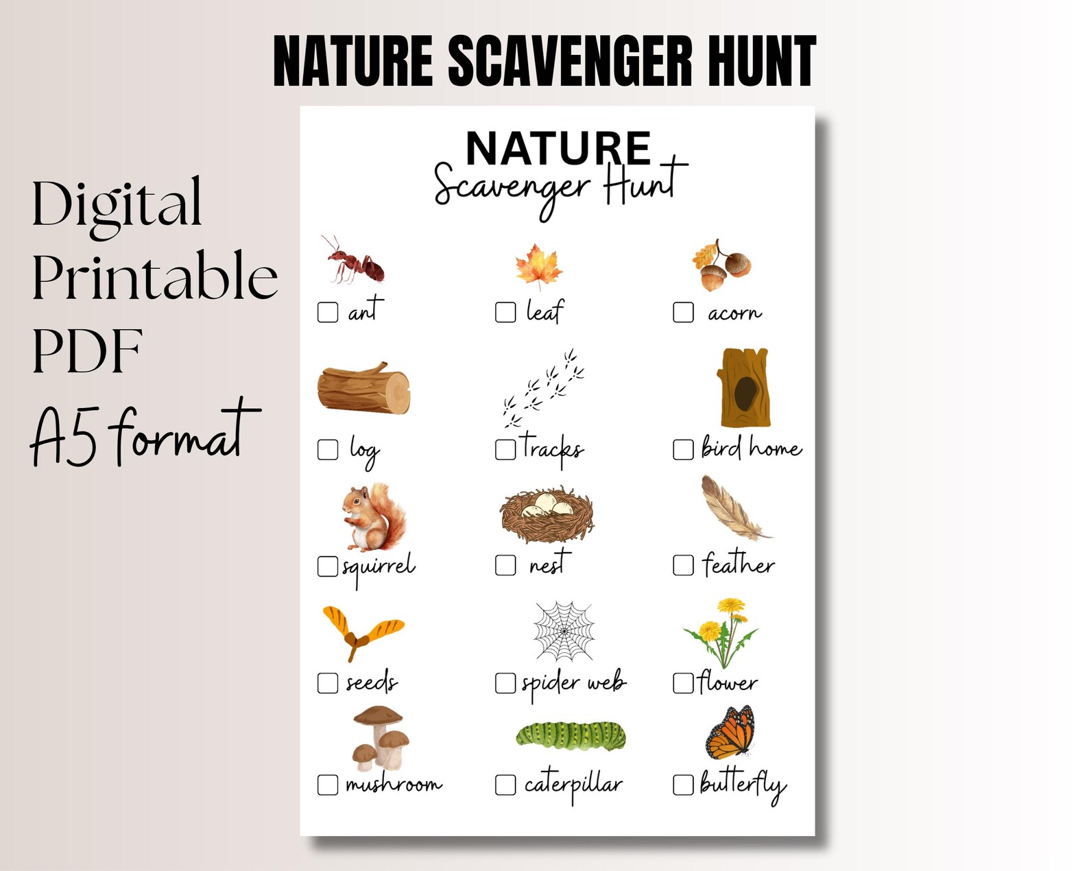 Nature Scavenger Hunt Printable Outdoor Treasure Hunt for Kids Nature ...