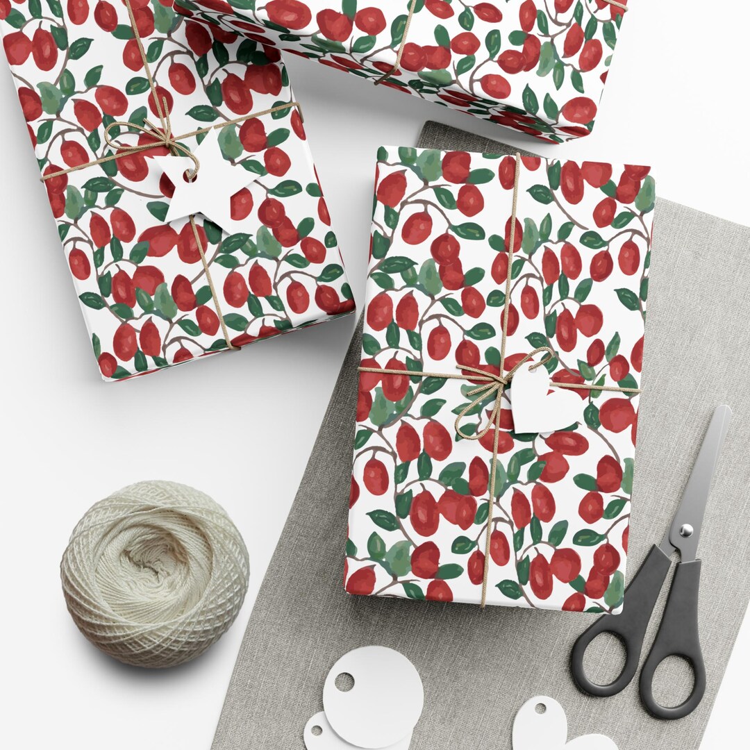 Cranberry Vine Gift Wrap: Harvest Design, White Background - Etsy